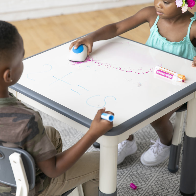 ECR4Kids Dry-Erase Square Activity Table with 2 Chairs, Adjustable, Kids Furniture, 3-Piece ...